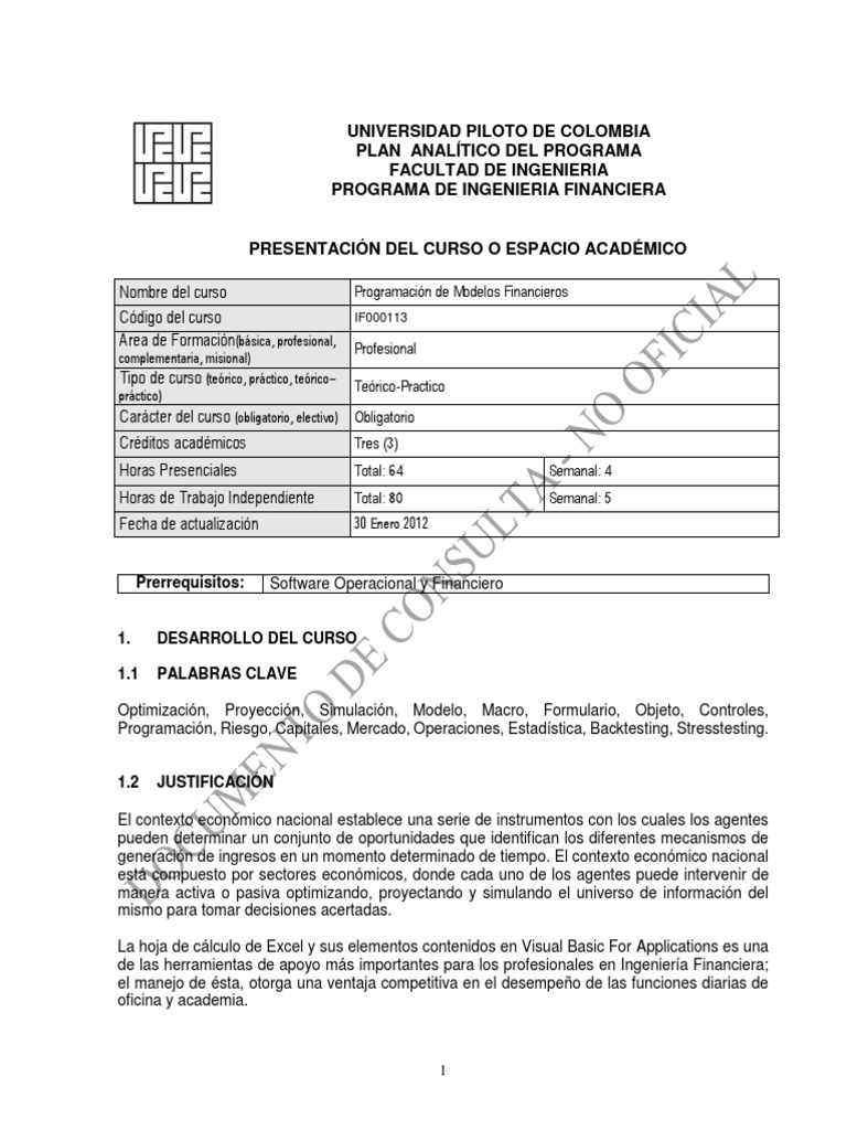 Programación de Modelos Financieros | PDF | Software de la aplicacion ...