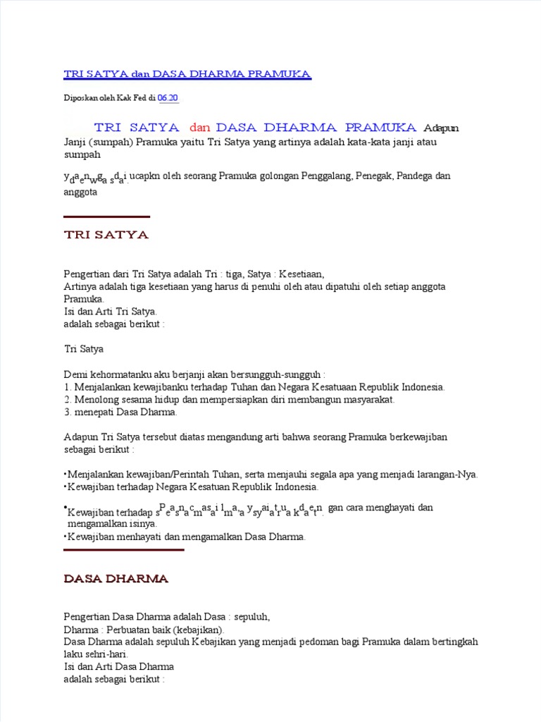 PDF Tri Satya Dan Dasa Darma | PDF