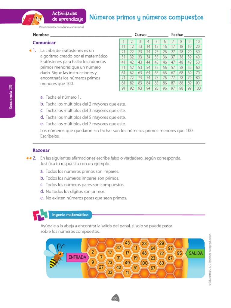 Actividad Numeros Primos y Numeros Compuestos Gabi | PDF