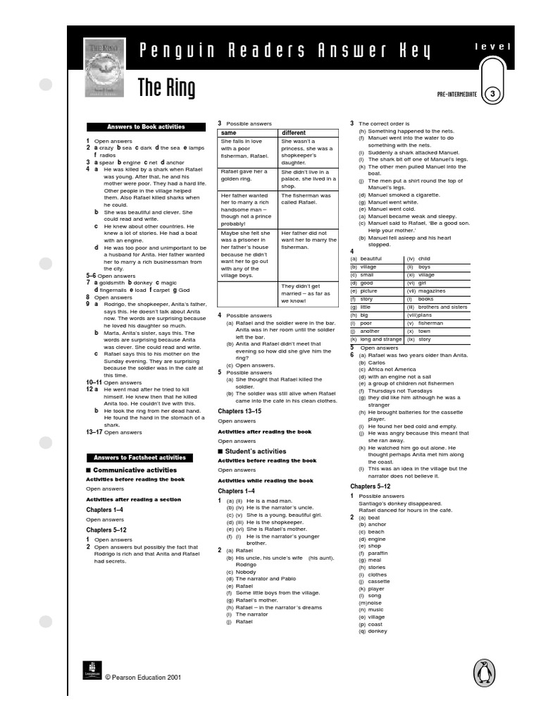 The Ring: Penguin Readers Answer Key | PDF