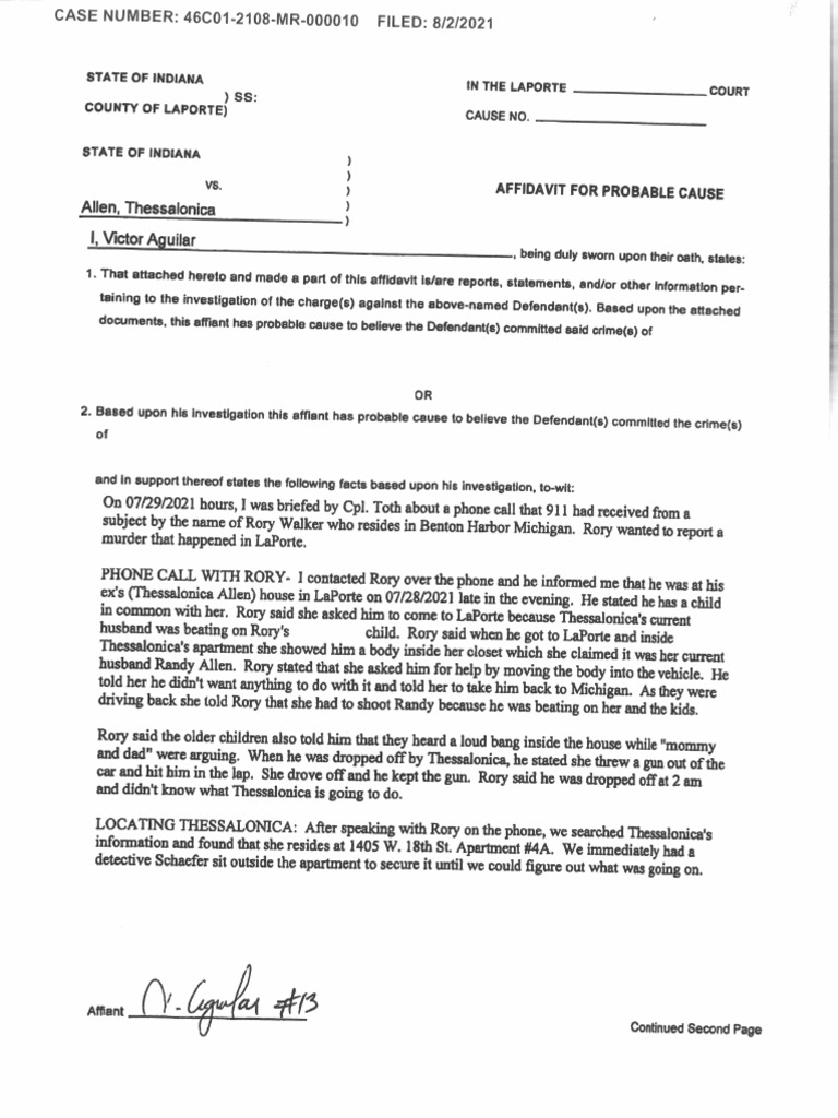 Probable Cause Affidavit Thessalonica Allen Pdf