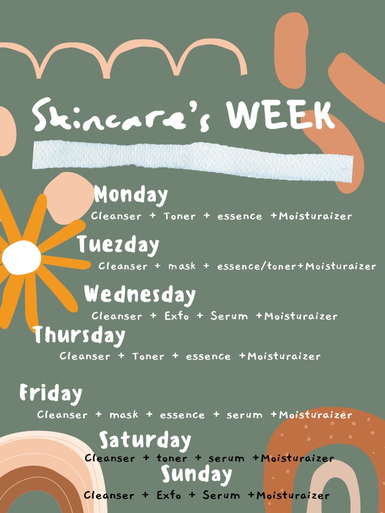 Skincare's WEEK: Monday Tuezday Wednesday Thursday Friday Saturday ...