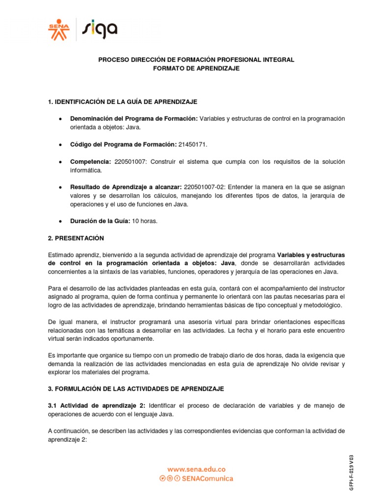Guia de Aprendizaje 2 | PDF | Lenguaje de programación | Java (lenguaje de programación)