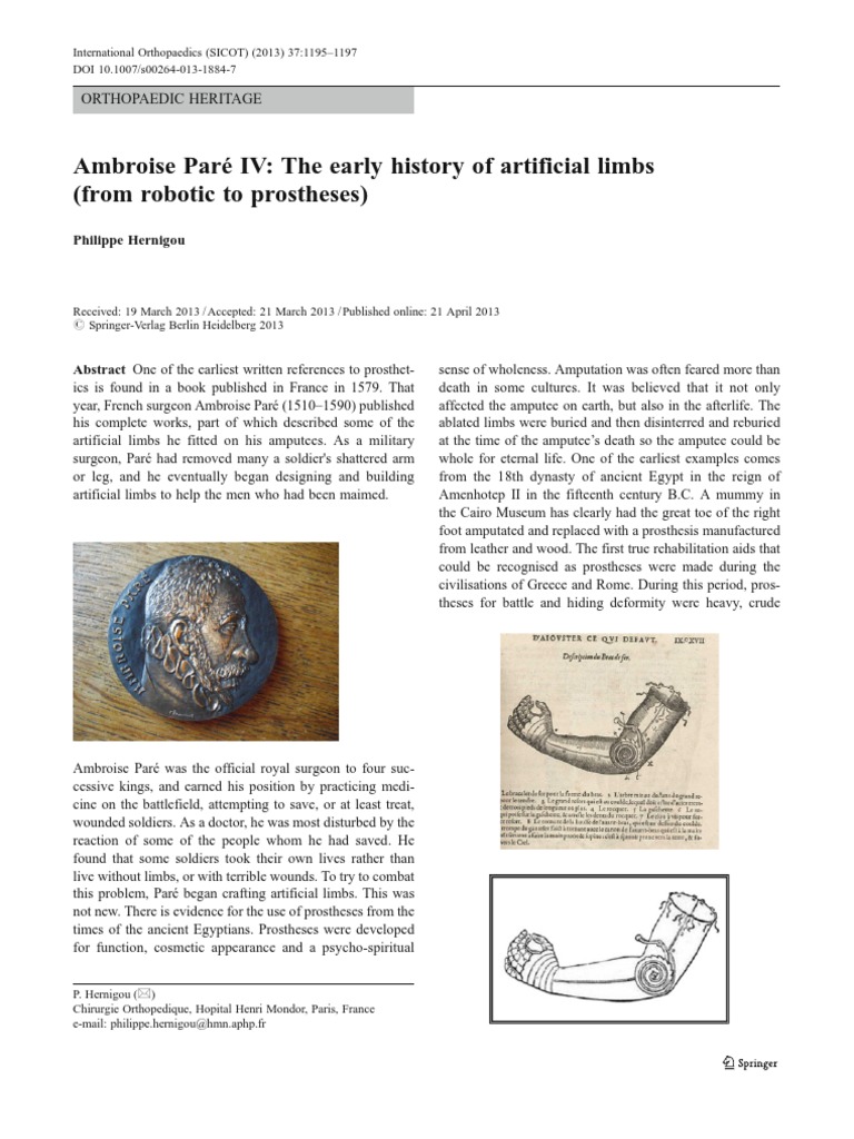 Ambroise Paré IV - The Early History of Artificial Limbs - Hernigou ...