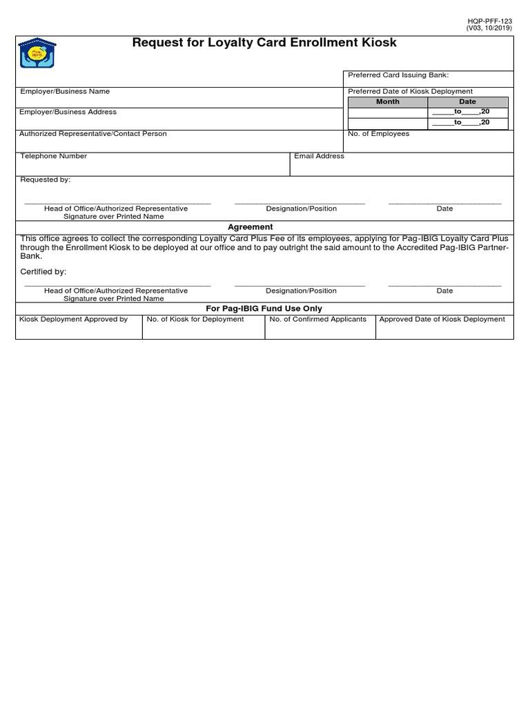 Request For Loyalty Card Enrollmen: T Kiosk | PDF