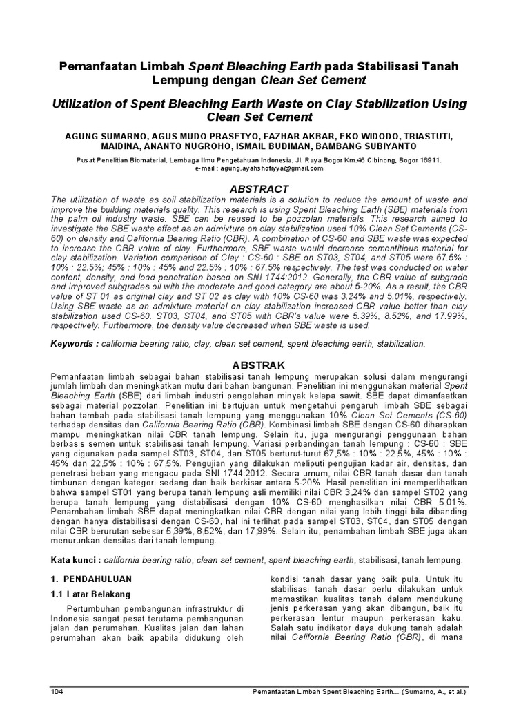 Utilization of Spent Bleaching Earth Waste On Clay Stabilization Using ...
