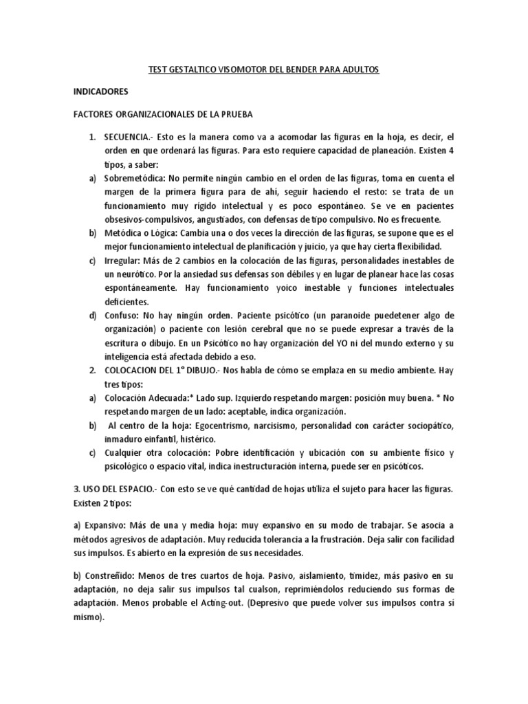 Test Gestaltico Visomotor Del Bender para Adultos | PDF | Psicosis ...