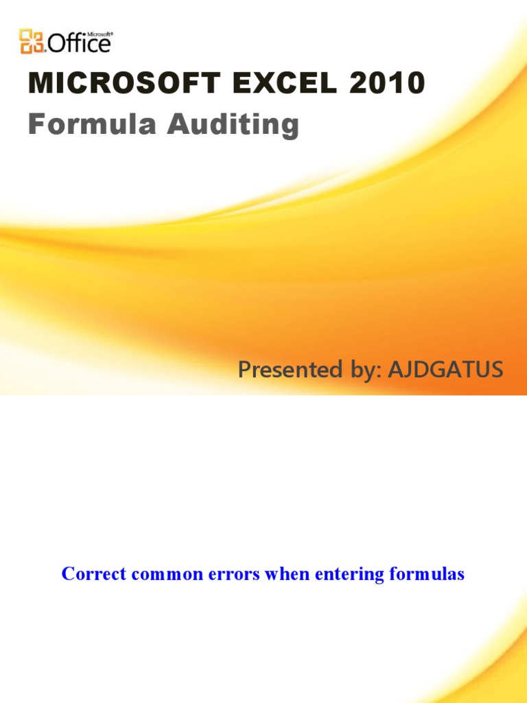 Formula Auditing - Training Presentation | PDF | Microsoft Excel ...