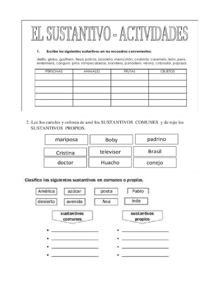 Actividades de Los Sustantivos | PDF