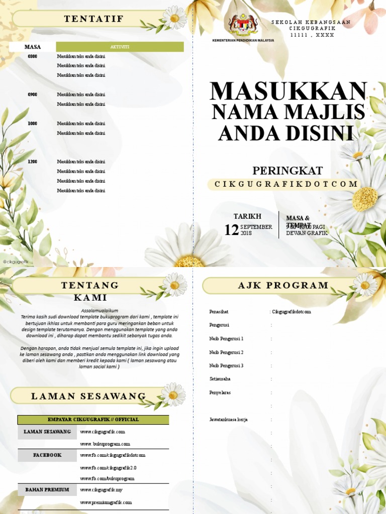 Template Buku Program Percuma Floral (Cikgugrafik) | PDF