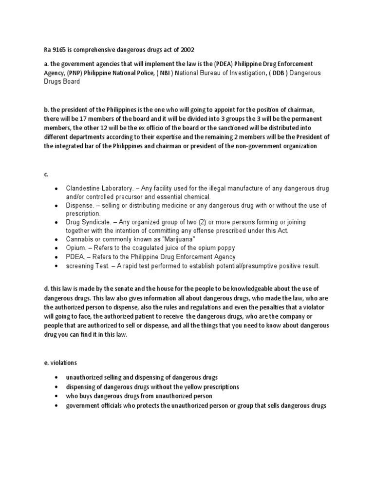 RA 9165: Comprehensive Drug Law Overview | PDF | Crime & Violence | Crimes