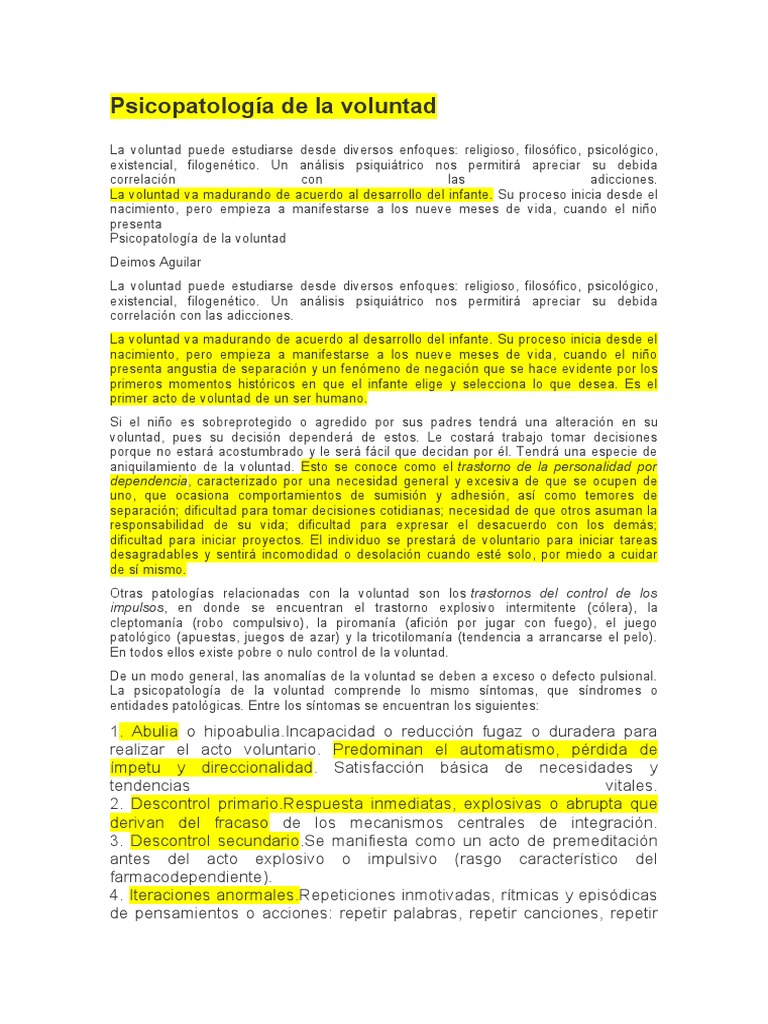 Psicopatología de La Voluntad | PDF | Sicología | Trastorno mental