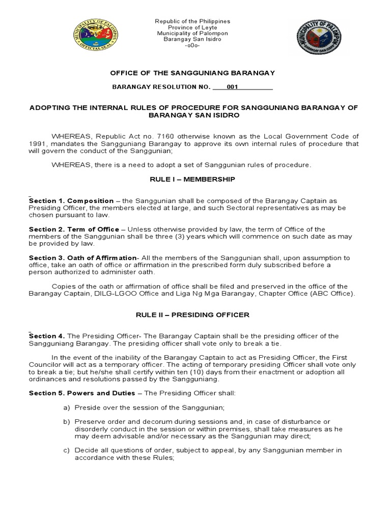 Internal Rules of Procedure | PDF | Quorum | Oath Of Office