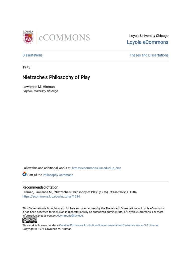 Nietzsches Philosophy of Play | PDF | Friedrich Nietzsche | Thesis