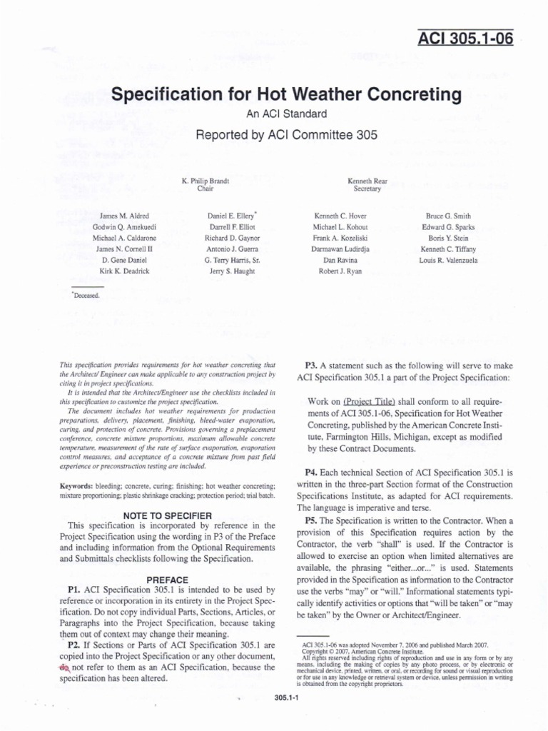 Specification For Hot Weather Concreting: Reported ACI Committee 305 | PDF | Concrete ...