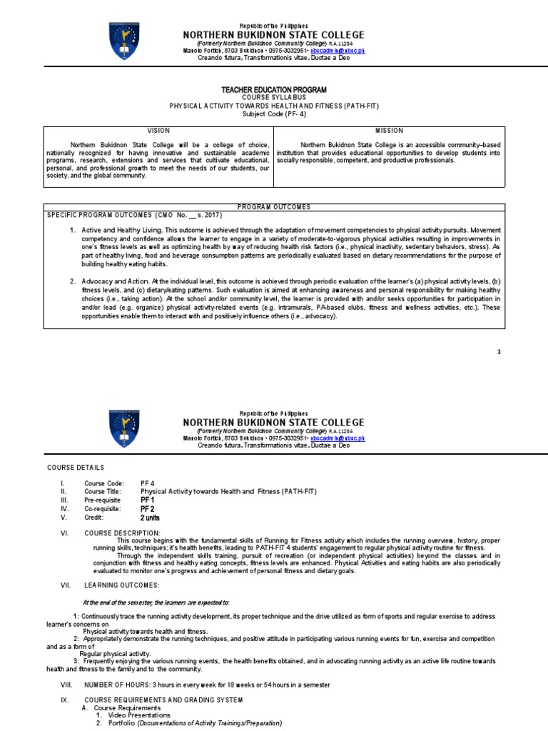 PATH-FIT 4 Course Syllabus | PDF | Physical Fitness | Educational ...