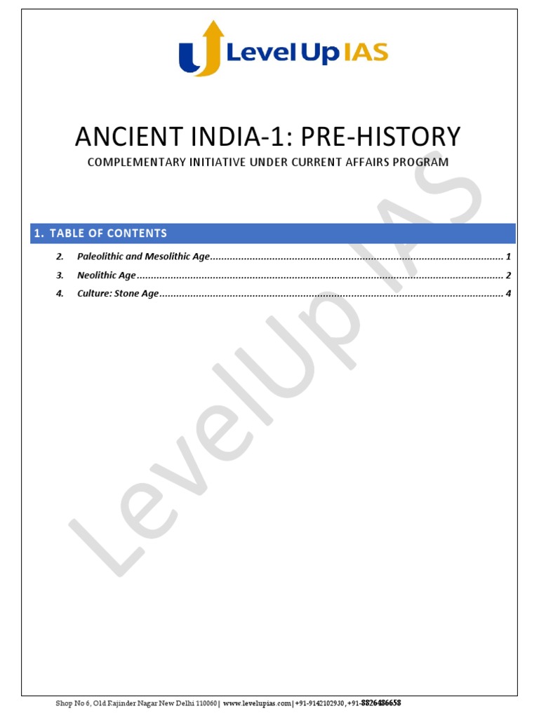 Ancient India-1: Pre-History: Complementary Initiative Under Current ...