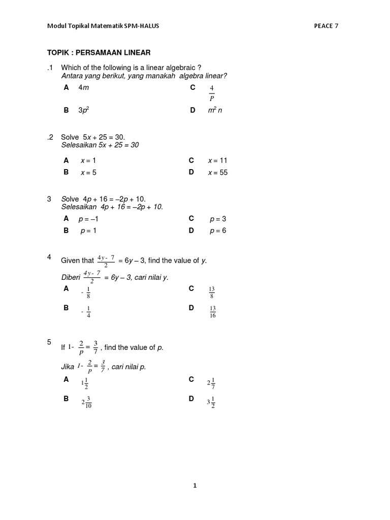 Persamaan Linear Matematik Tingkatan 1| Bab 6: Persamaan Linear | Part
