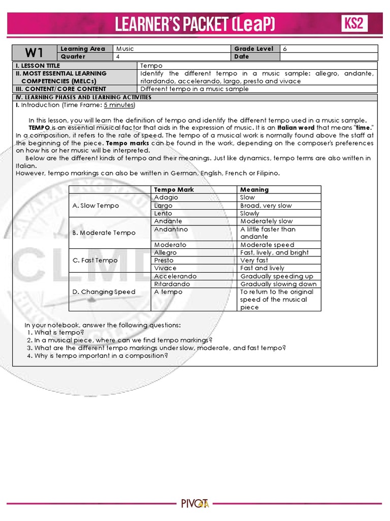 Iv. Learning Phases and Learning Activities | PDF | Tempo | Learning