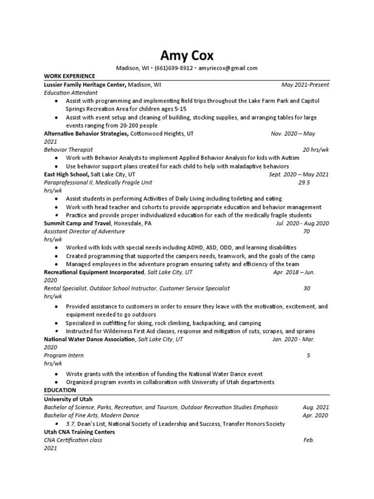 Cox Resume 2021 | PDF | Psychology | Behavioural Sciences