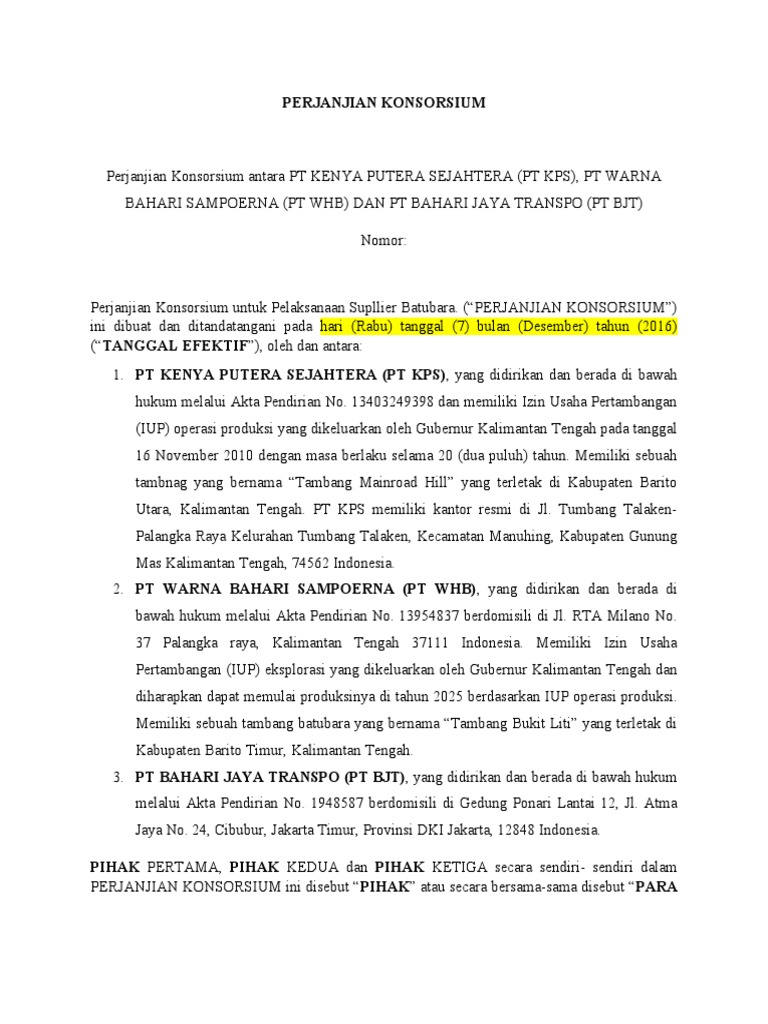 Perjanjian Konsorsium Perlu Diedit | PDF