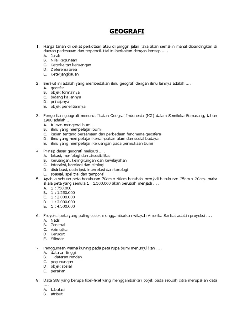 Soal Uan Geografi | PDF