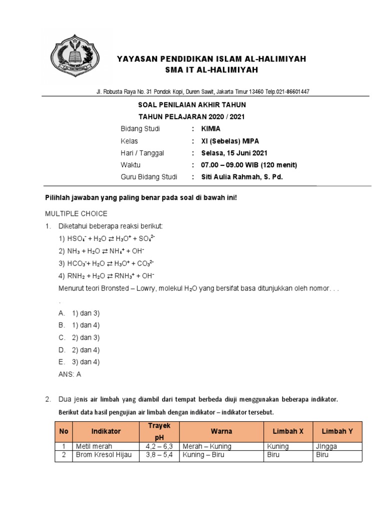 Soal PAT KIMIA Kelas XI | PDF
