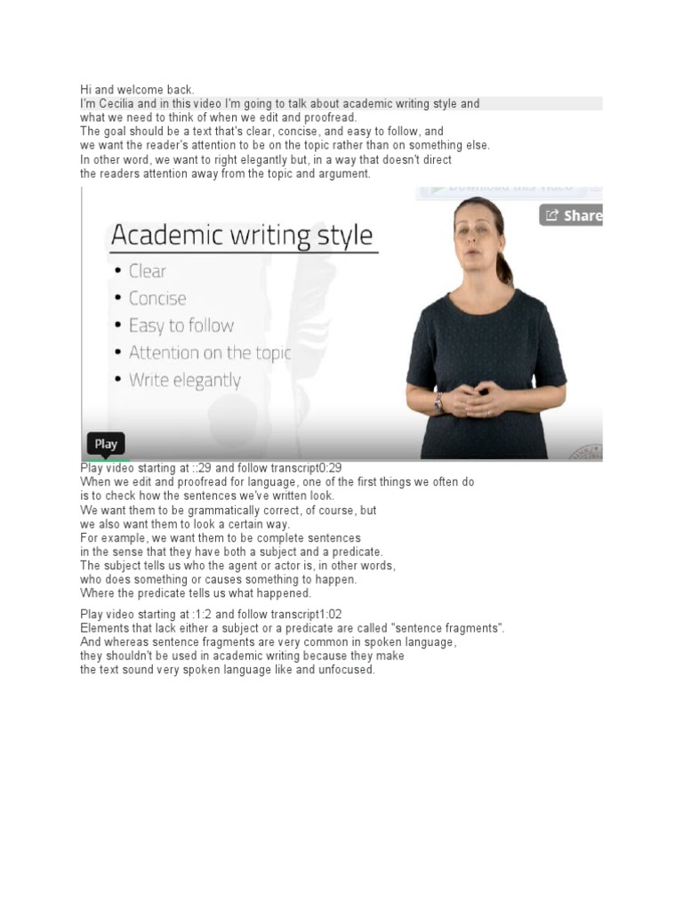 Academic Writing Style | PDF | Sentence (Linguistics) | Predicate (Grammar)