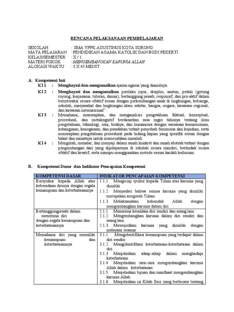 RPP Agama Katolik Sma | PDF