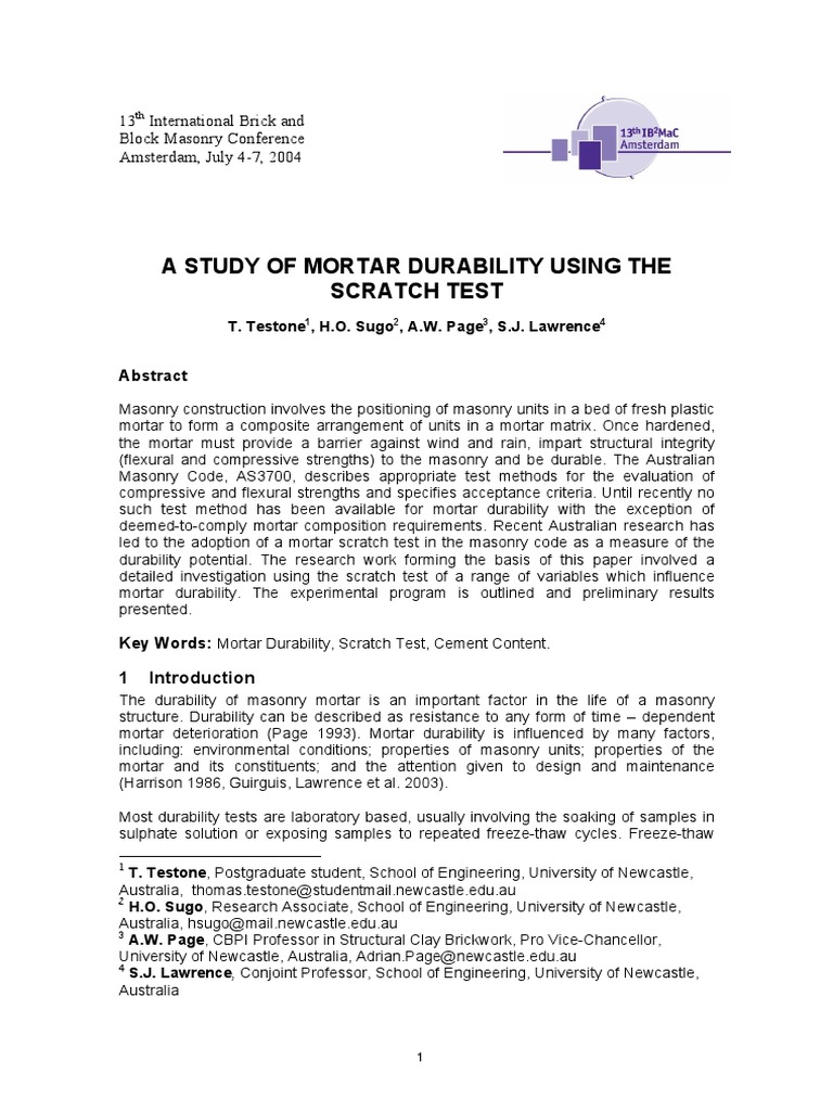 A Study of Mortar Durability Using The Scratch Test | PDF | Mortar ...