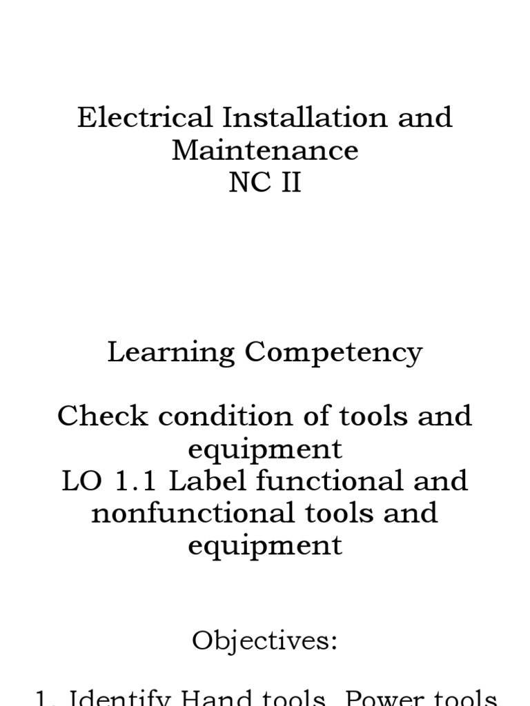 Electrical Installation and Maintenance NC Ii | PDF | Tools | Learning
