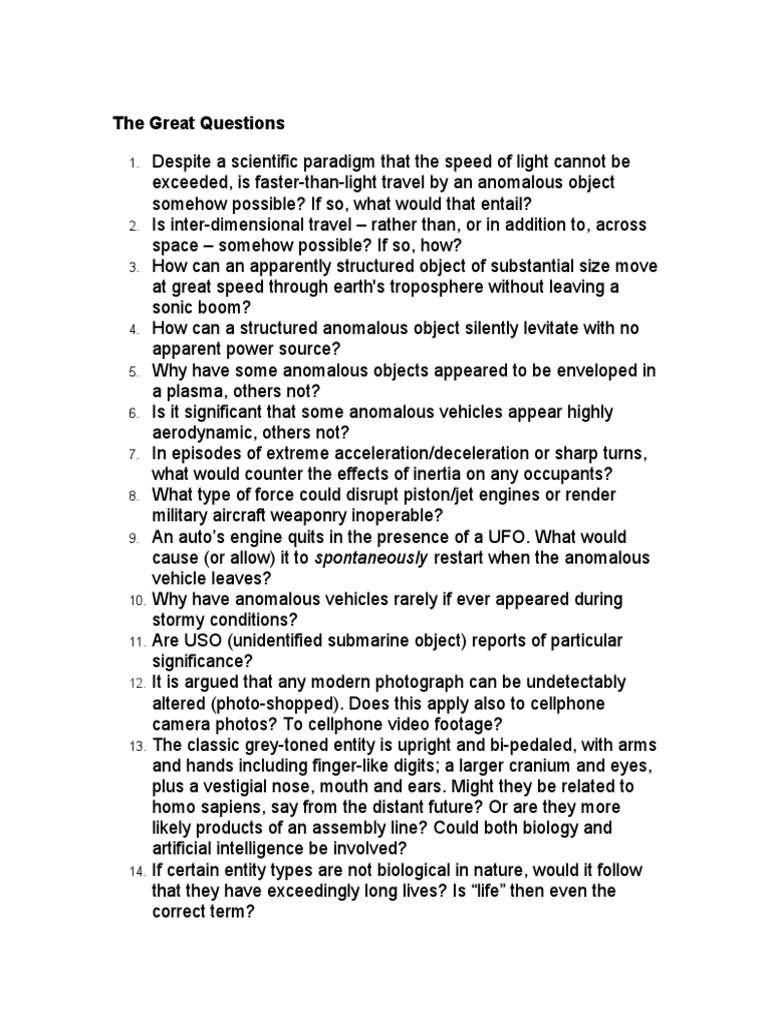 The Great Questions Mufon | PDF | Unidentified Flying Object