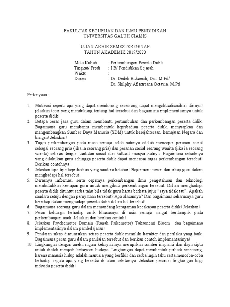 Jam Ke 3 Soal Uas PPD Ib | PDF