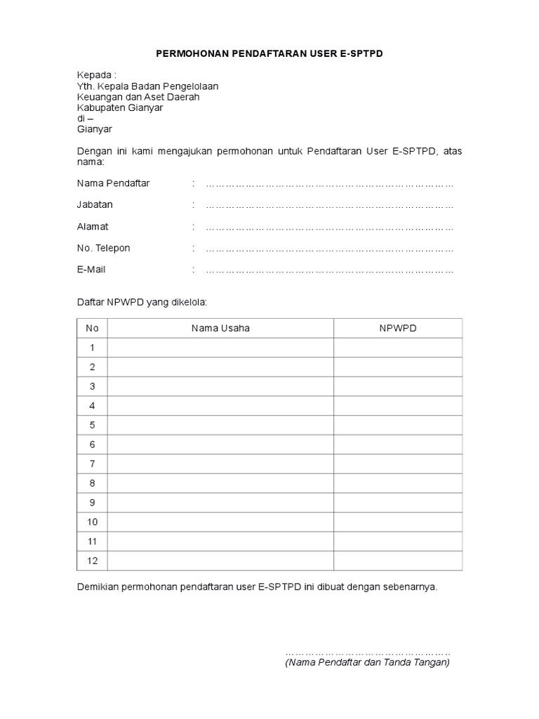 Formulir Pendaftaran Esptpd | PDF