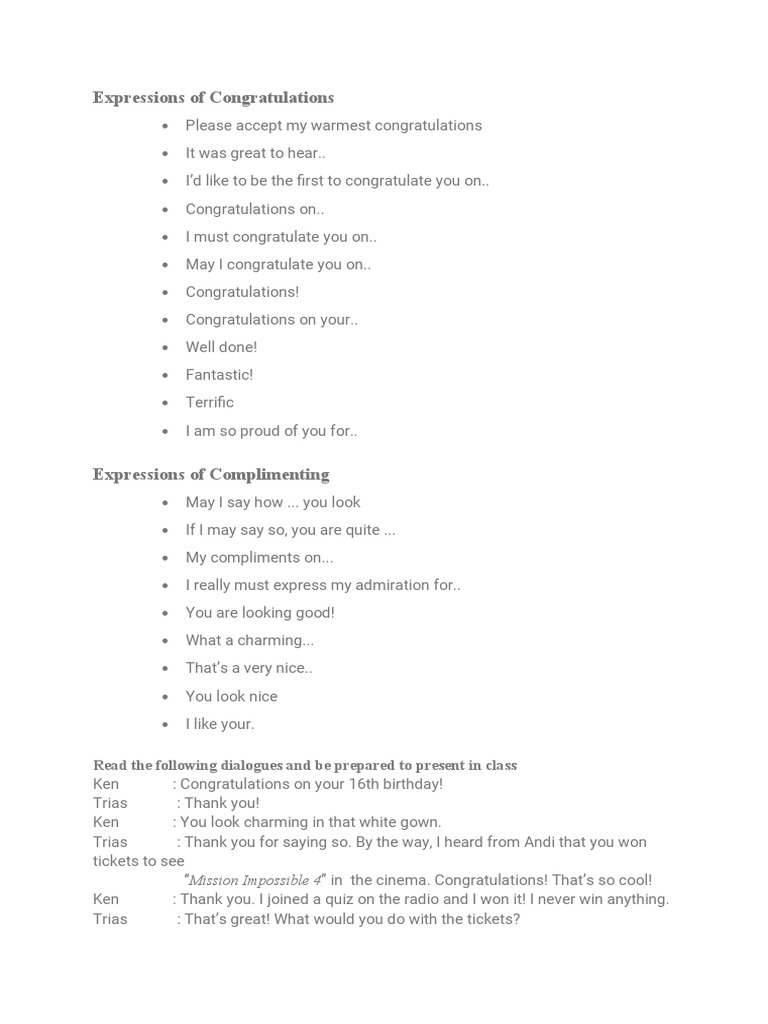 Latihan Congratulation and Compliment | PDF