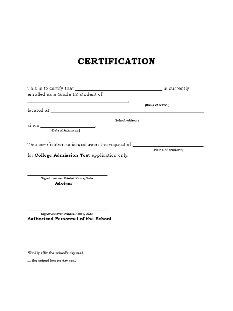 Certificate of Enrollment Template | PDF