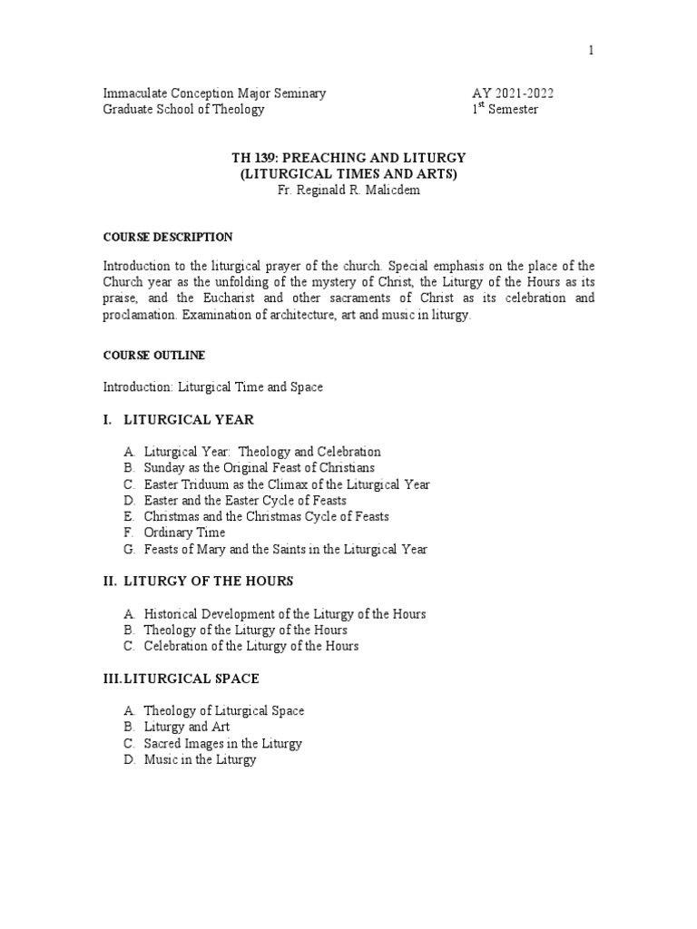 Course Outline 2021 | PDF | Liturgical Year | Catholic Church