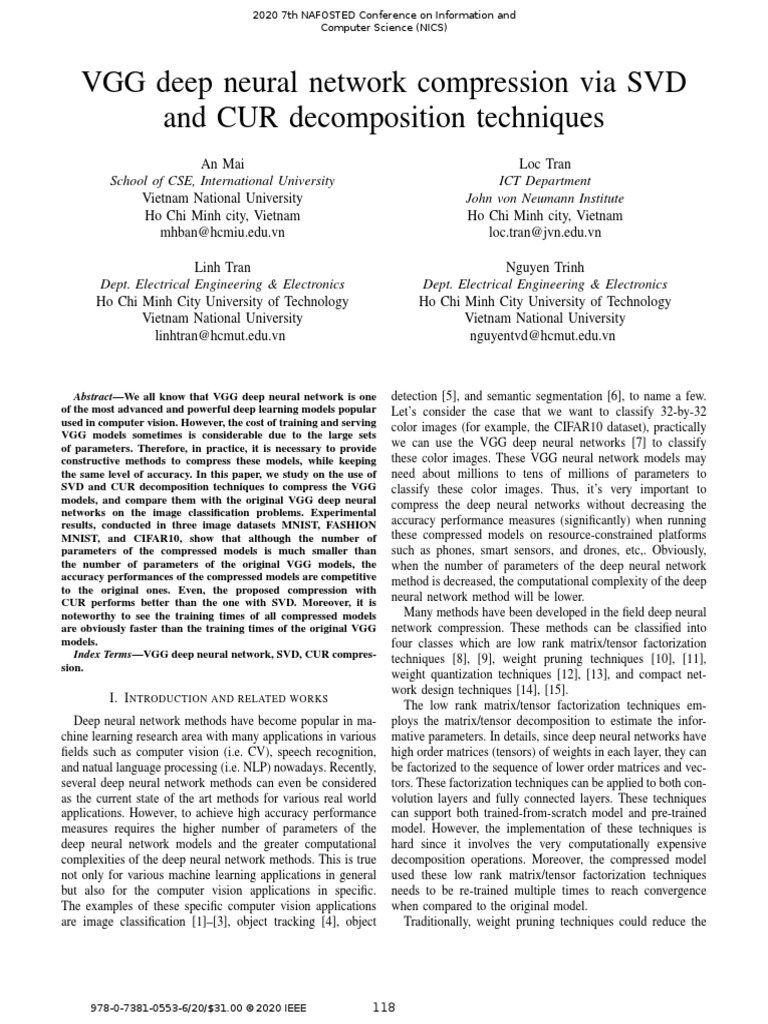 VGG Deep Neural Network Compression Via SVD and CUR Decomposition Techniques | PDF | Deep ...