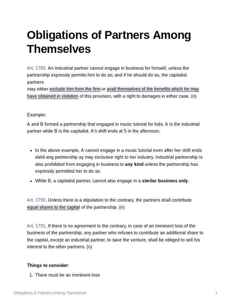 Partner Obligations in Partnerships | PDF | Partnership | Finance ...