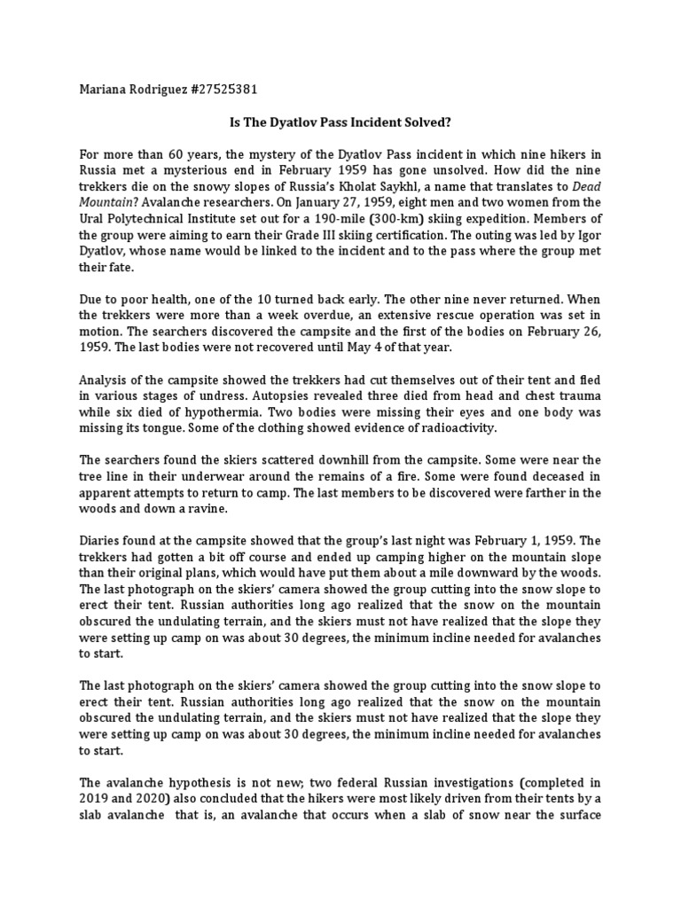 The Dyatlov Pass Incident | PDF | Social Science | Travel