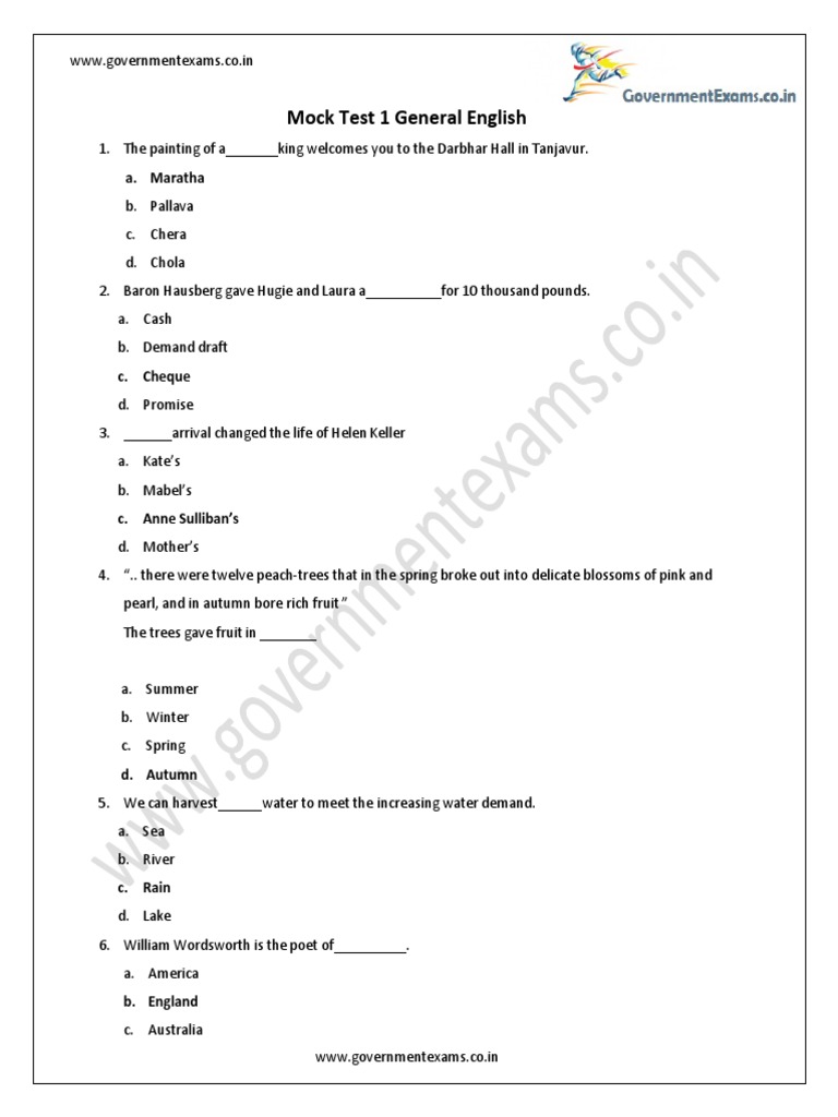 General English Mock Test Questions | PDF