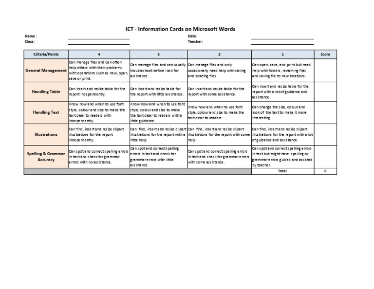 Microsoft Word Skills Assessment Rubric | PDF | Computer File | Writing