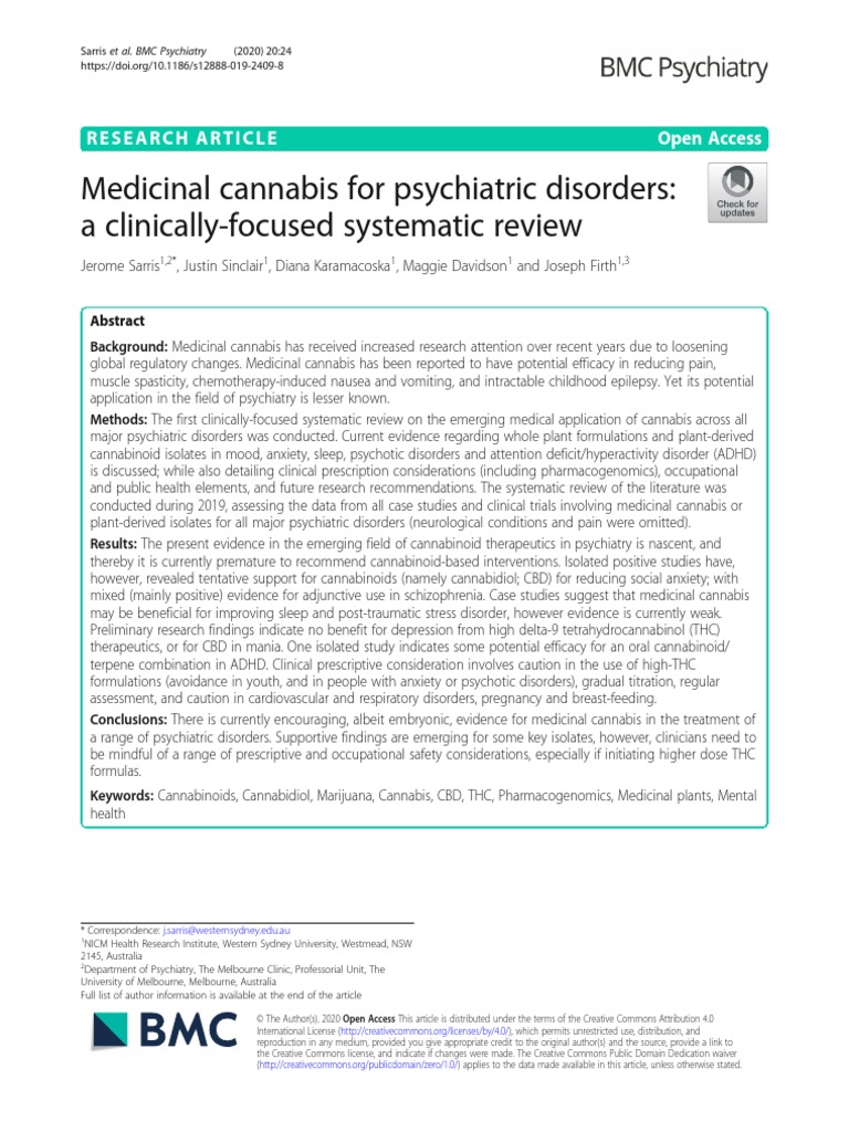 Medicinal Cannabis For Psychiatric Disorders | PDF | Medical Cannabis ...