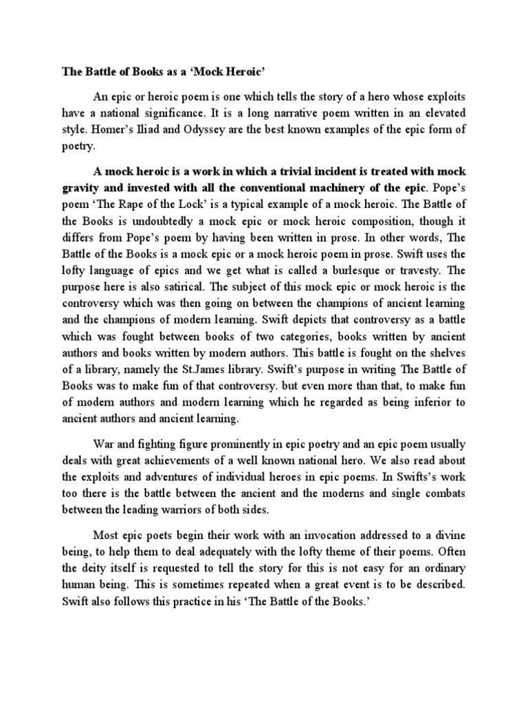 Battle of Books As Mock Epic | PDF | Epic Poetry | Poetry