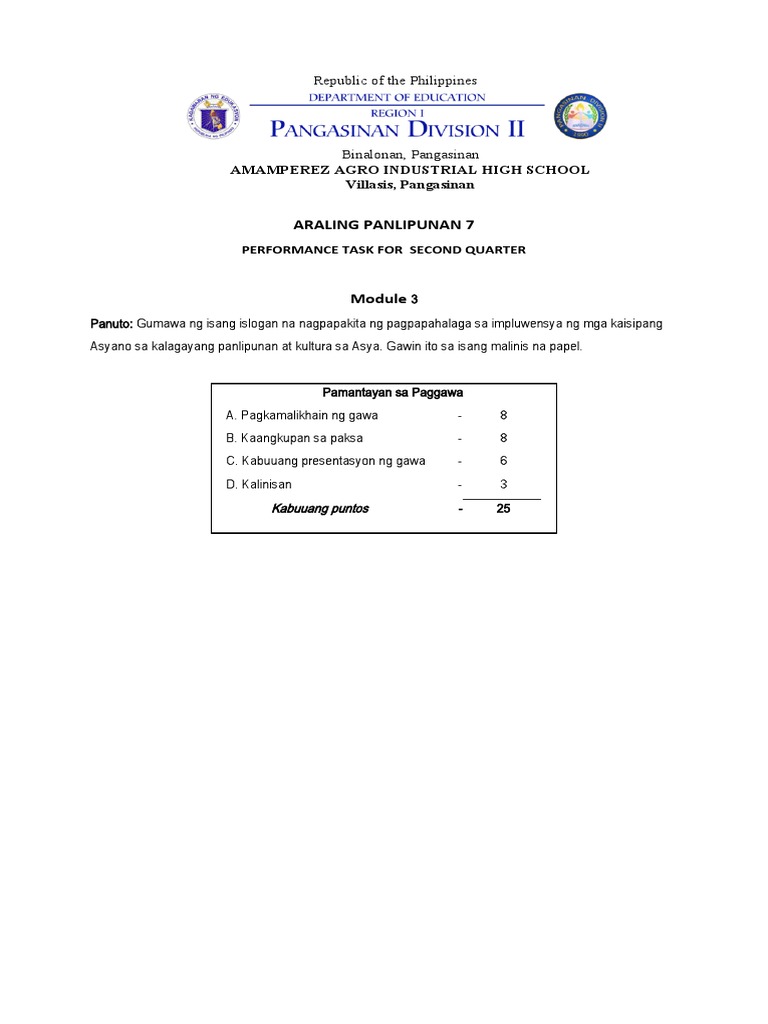 Performance Tasks in ESP AP 7 | PDF