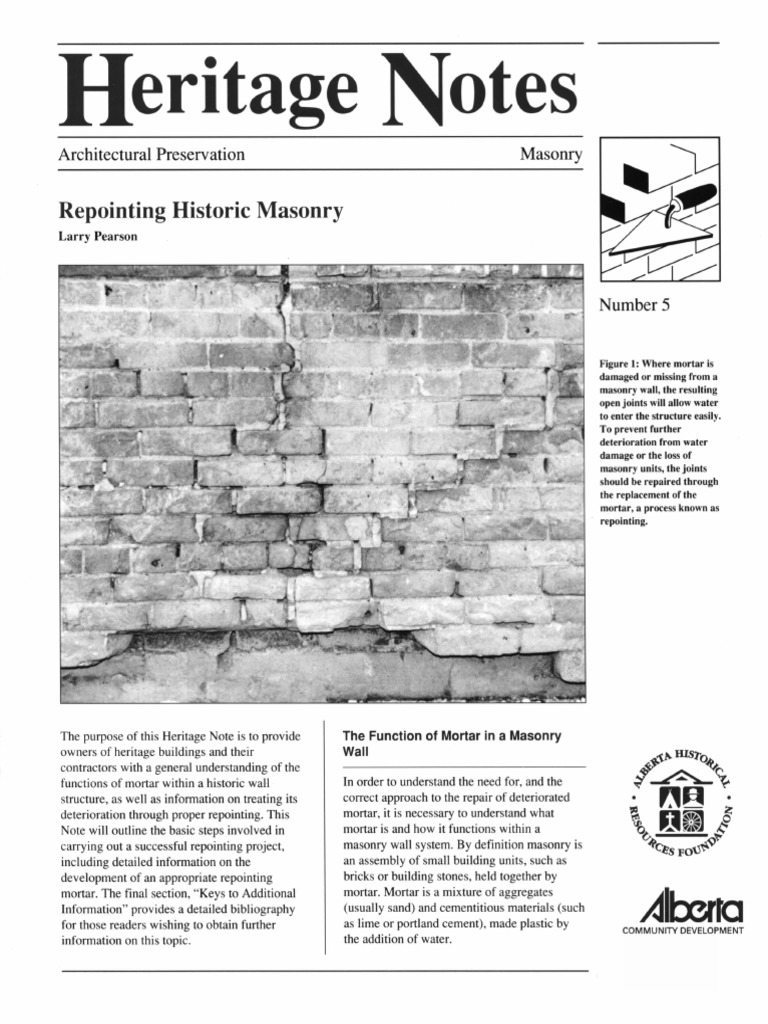 Heritage Notes 5 - Repointing Historic Masonry | PDF