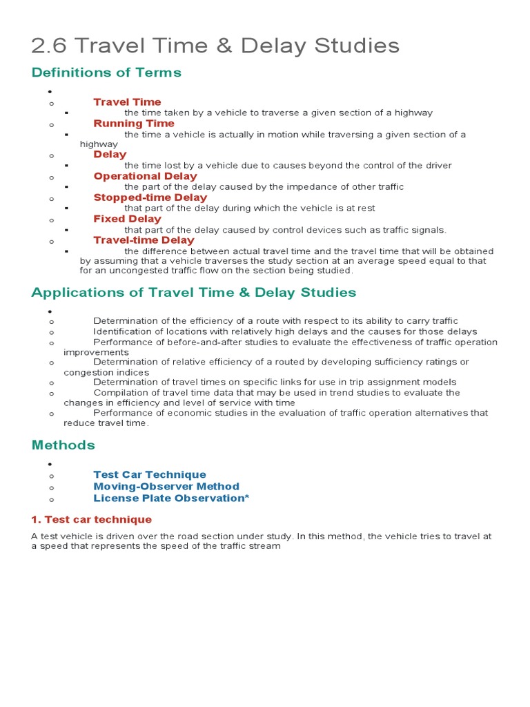 Travel Time and Delay Study Methods | PDF | Traffic | Applied Mathematics