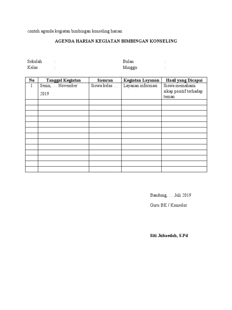 Contoh Agenda Kegiatan Bimbingan Konseling Harian | PDF