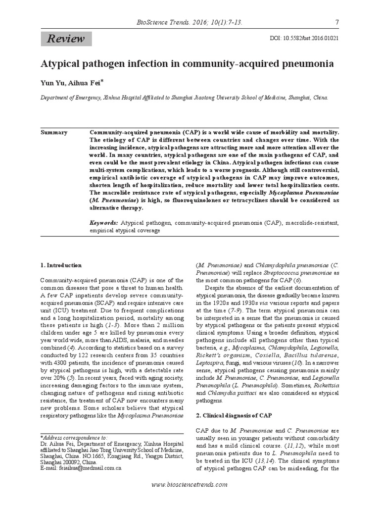 Review: Atypical Pathogen Infection in Community-Acquired Pneumonia ...
