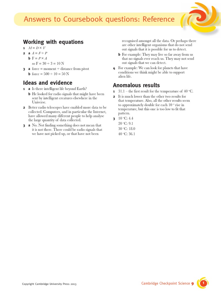 Answers To Coursebook Questions: Reference: Working With Equations | PDF